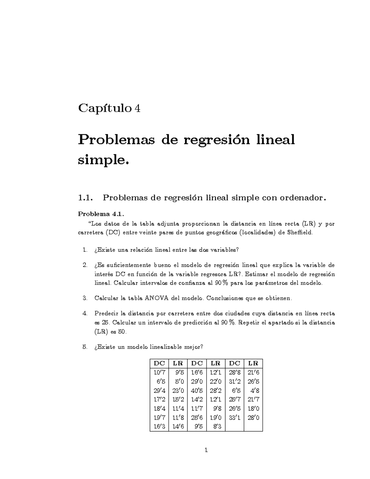 Capítulo 4: Problemas de Regresión Lineal Simple (RLS) - Studocu