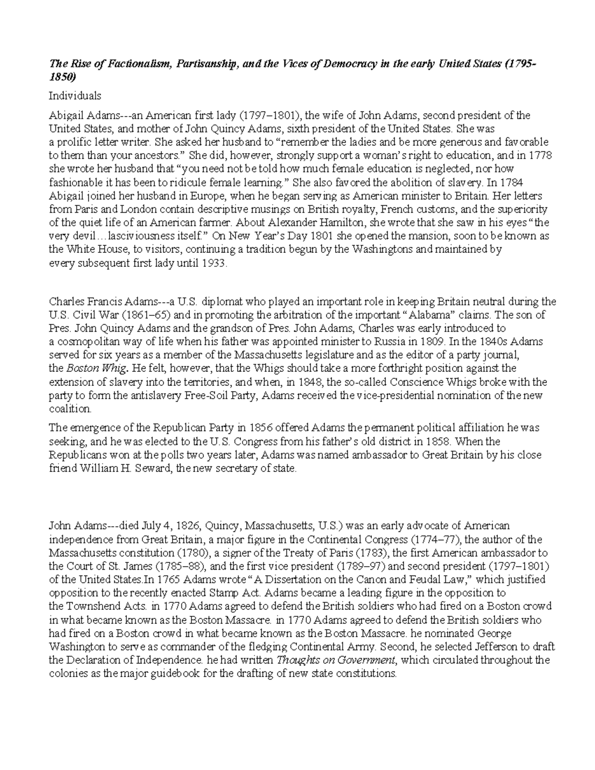 The Rise of Factionalism and Democracy in Early U.S. History (1795-1850 ...
