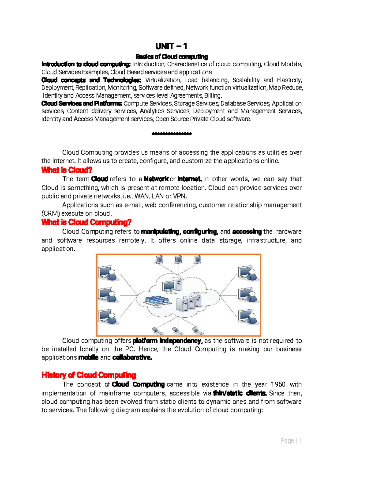 CC-Unit1: Introduction to Cloud Computing Concepts and Technologies - Studocu