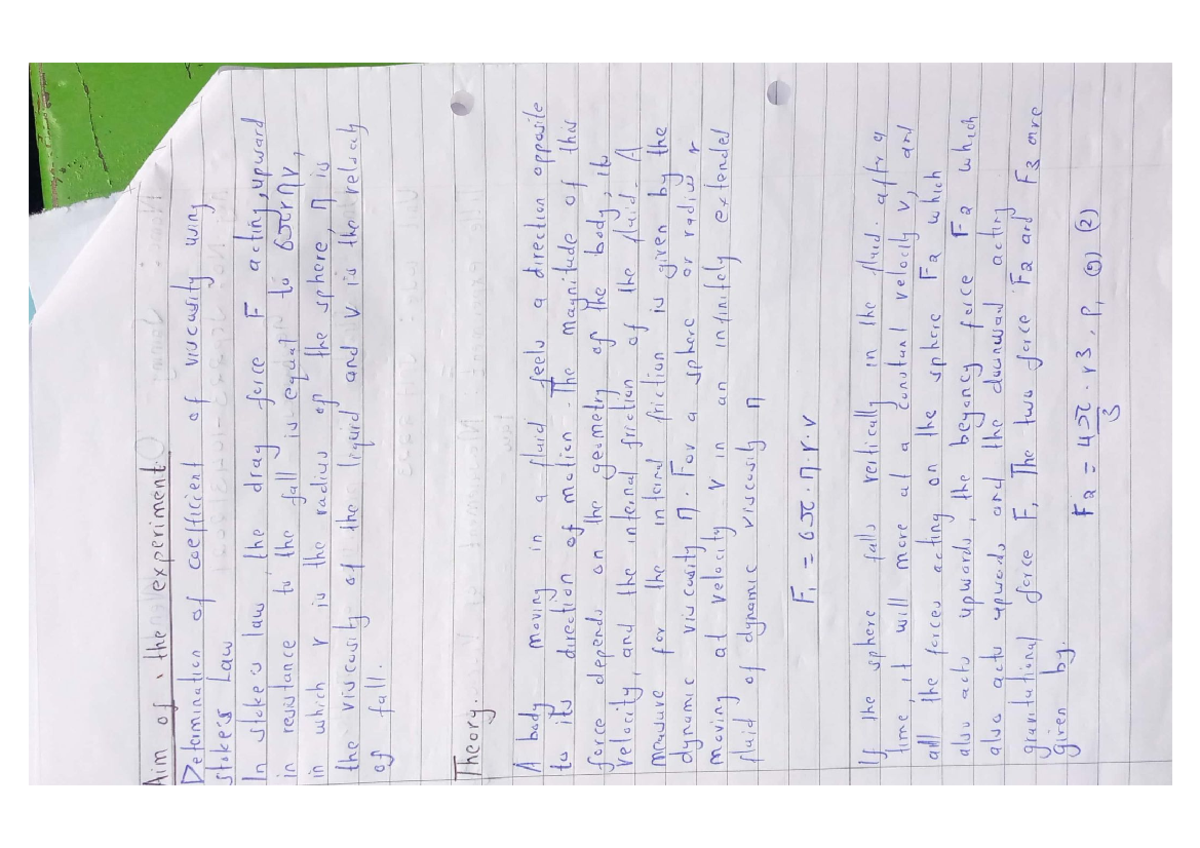 Measurement of viscosity by Stokes'law - Aim of the experiment ...