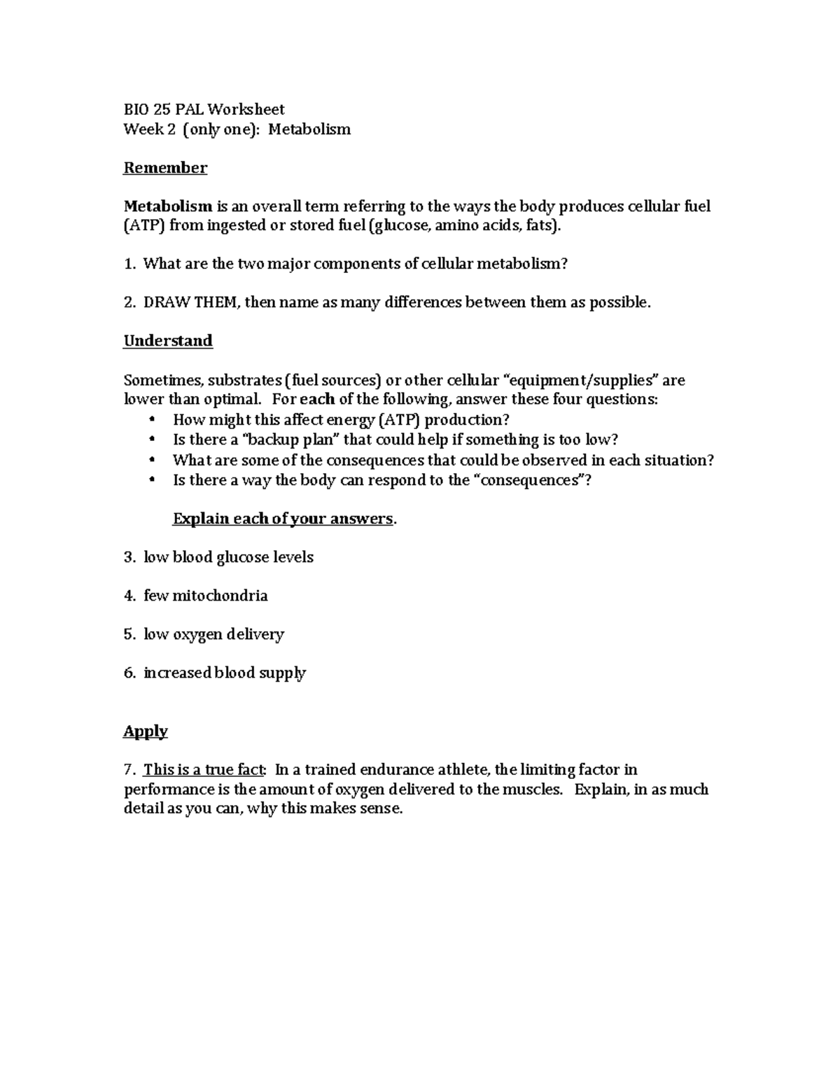 3 pal worksheet metabolism - BIO 25 PAL Worksheet Week 2 (only one ...