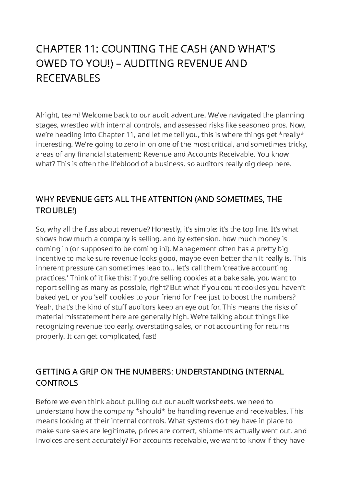CHAPTER 11: AUDITING REVENUE & RECEIVABLES - EVIDENCE & PROCEDURES ...