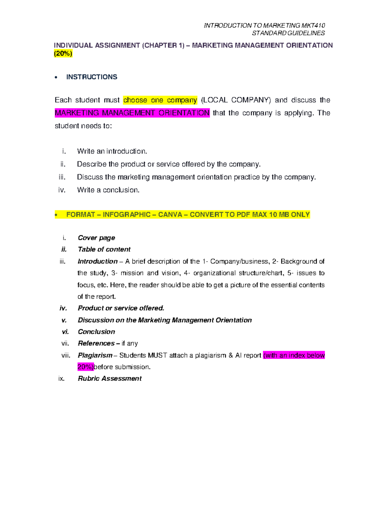 MKT410 Individual Assignment Guidelines: Marketing Management ...
