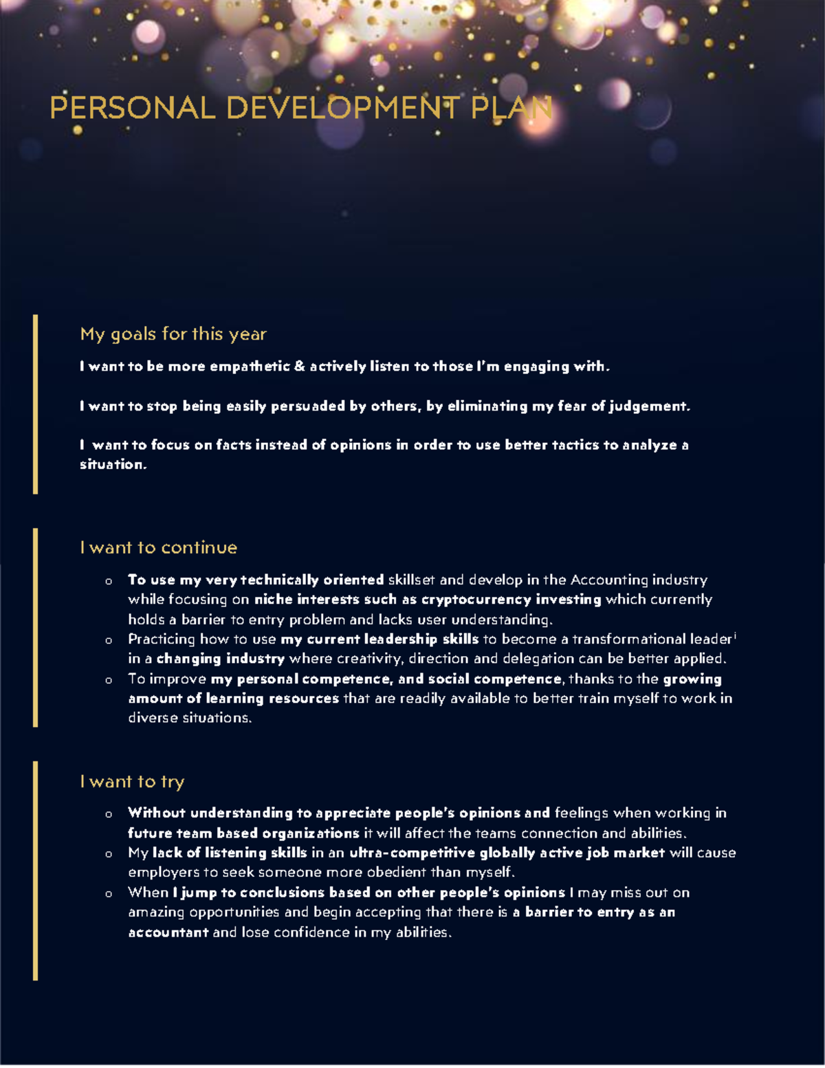 Personal Development Plan for PPD: Goals and SWOT Analysis - Studocu