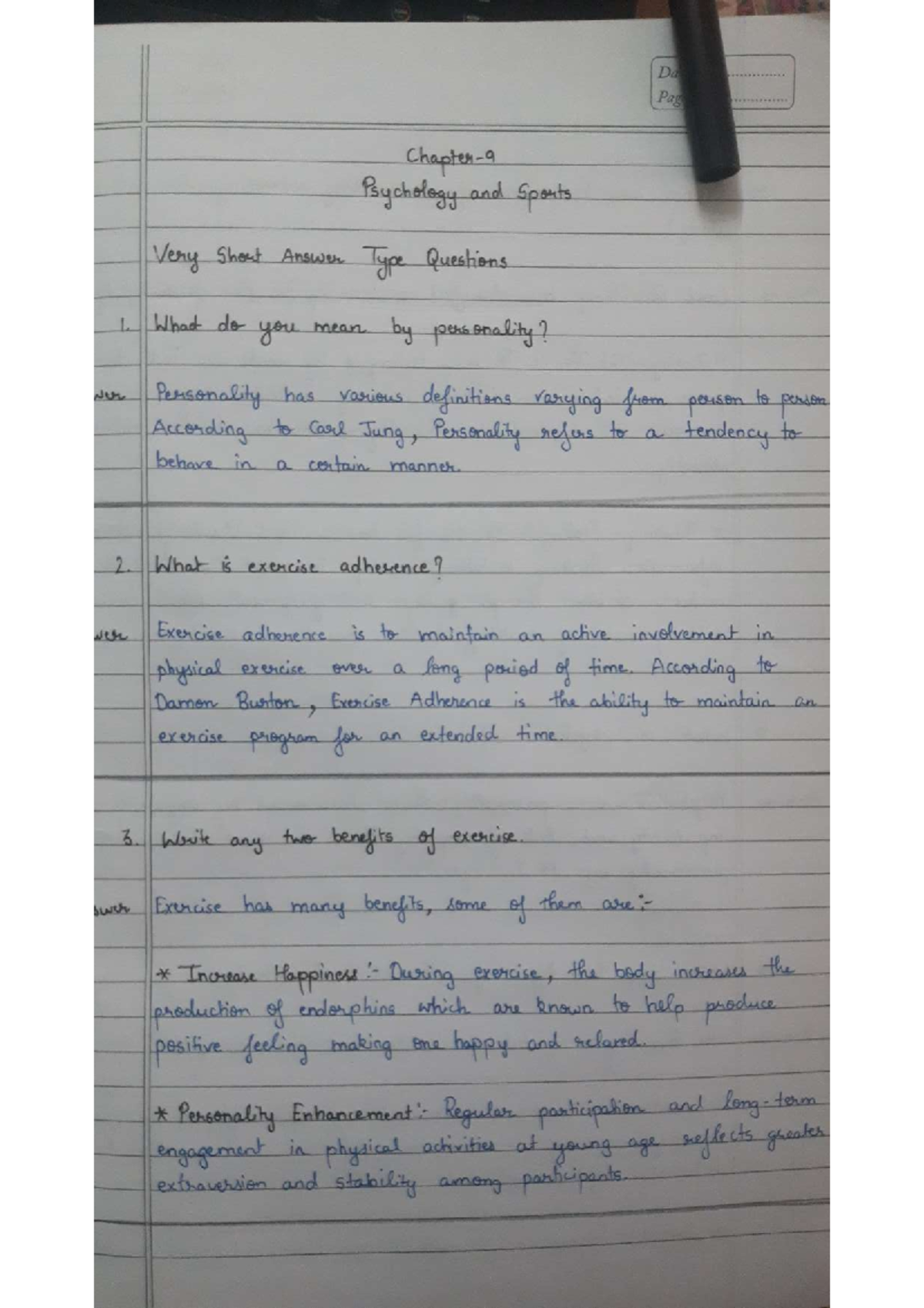 Chapter 9: Psychology and Sports - Short Answer Questions (PE101) - Studocu