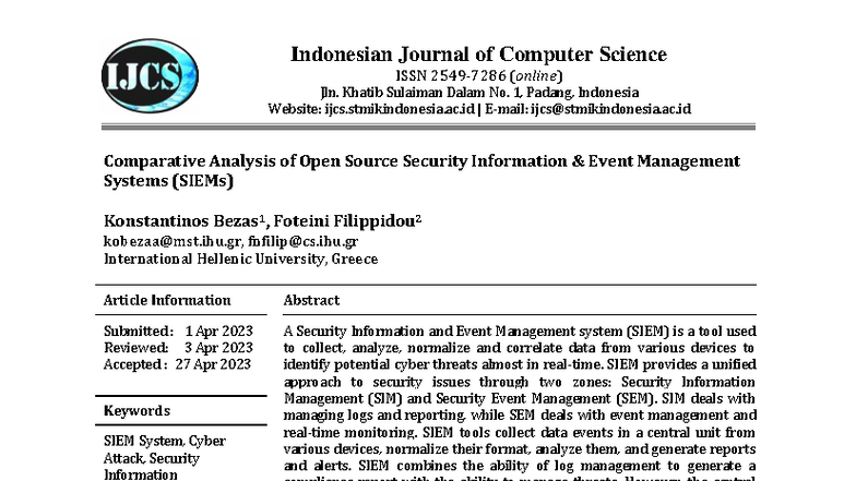 Comparative Study of Open Source SIEMs - IJCS 12.2 - Studocu