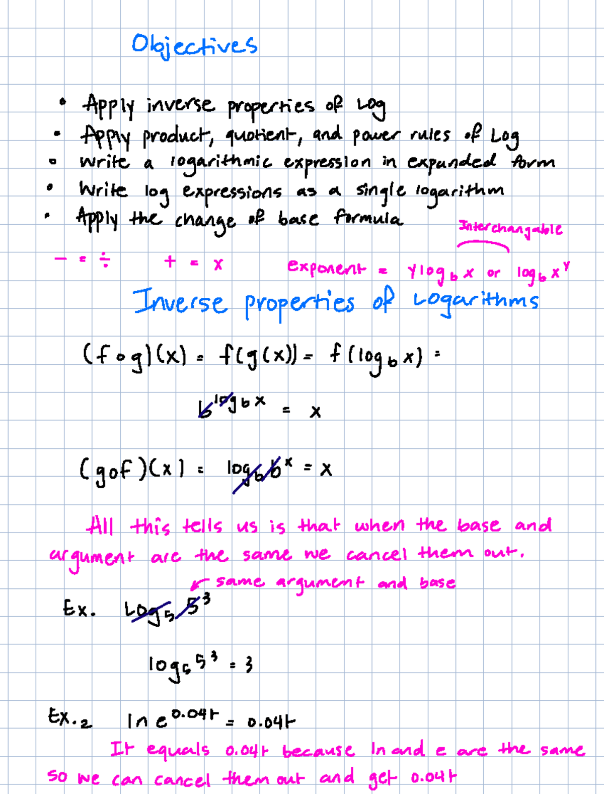 Section 21 Properties of Logarithms - Objectives Apply inverse ...