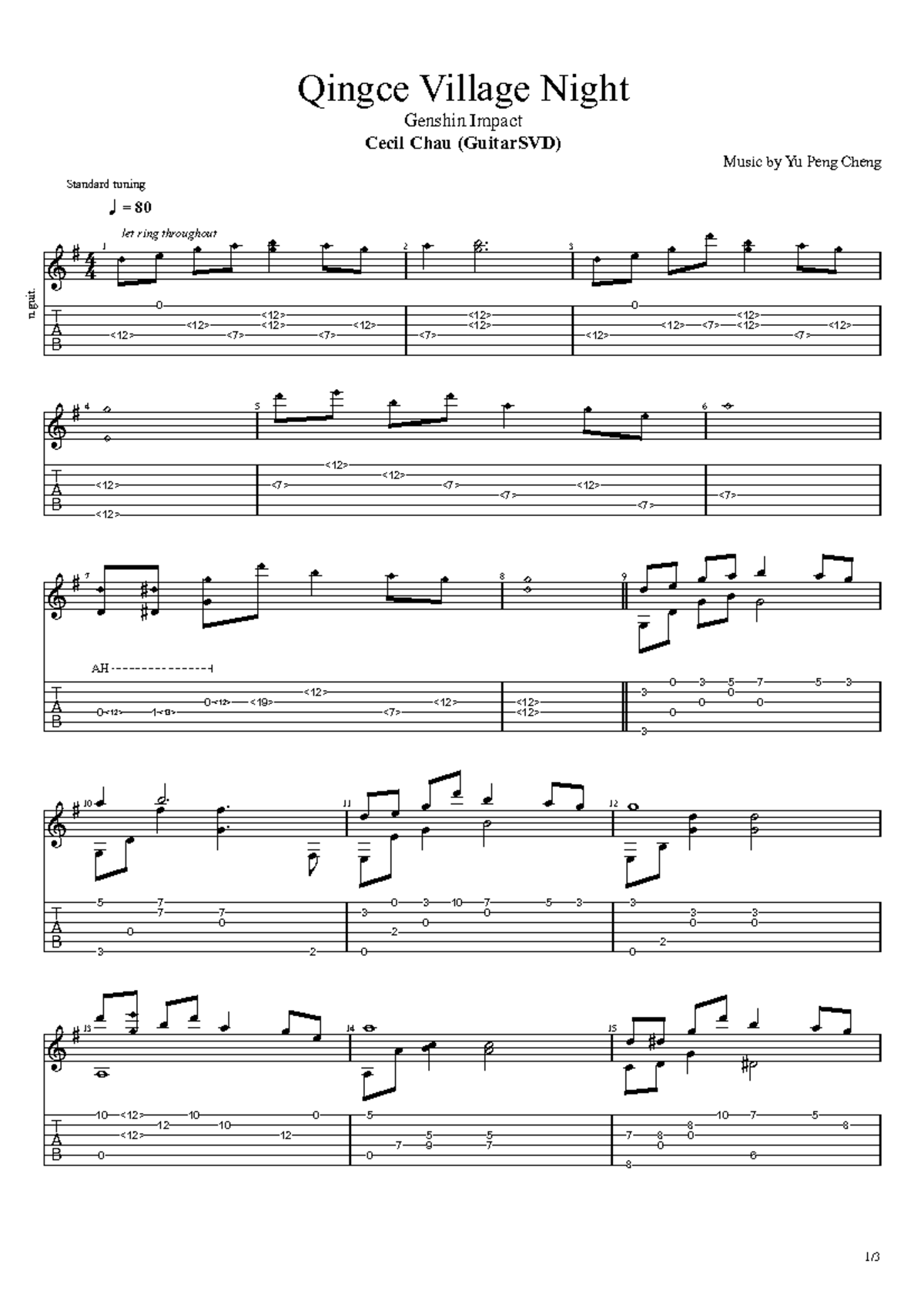 Qingce Village Night Music Notes - Genshin Impact (GUITAR) - Studocu