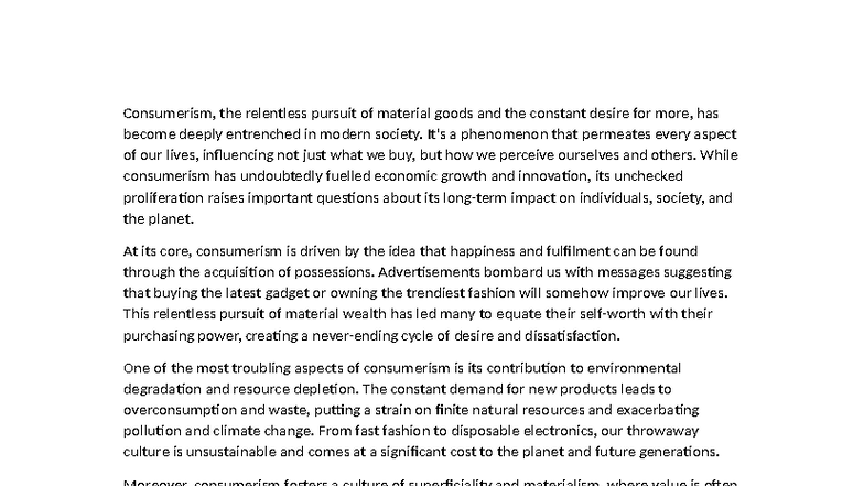 Consumerism: Impacts on Society, Environment, and Human Connection ...