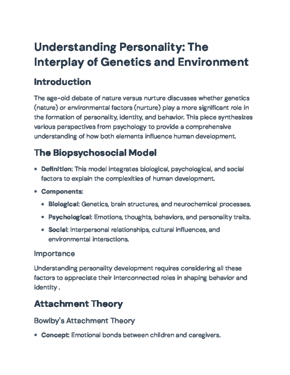 Understanding Personality Dev: Nature vs. Nurture in PSY101 - Studocu