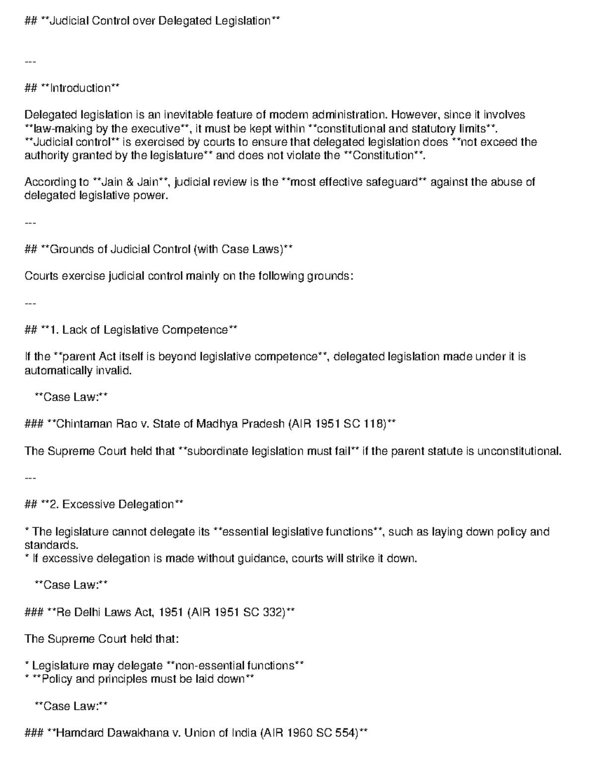 Control over Delegated Legislation: Judicial Review and Legislative ...
