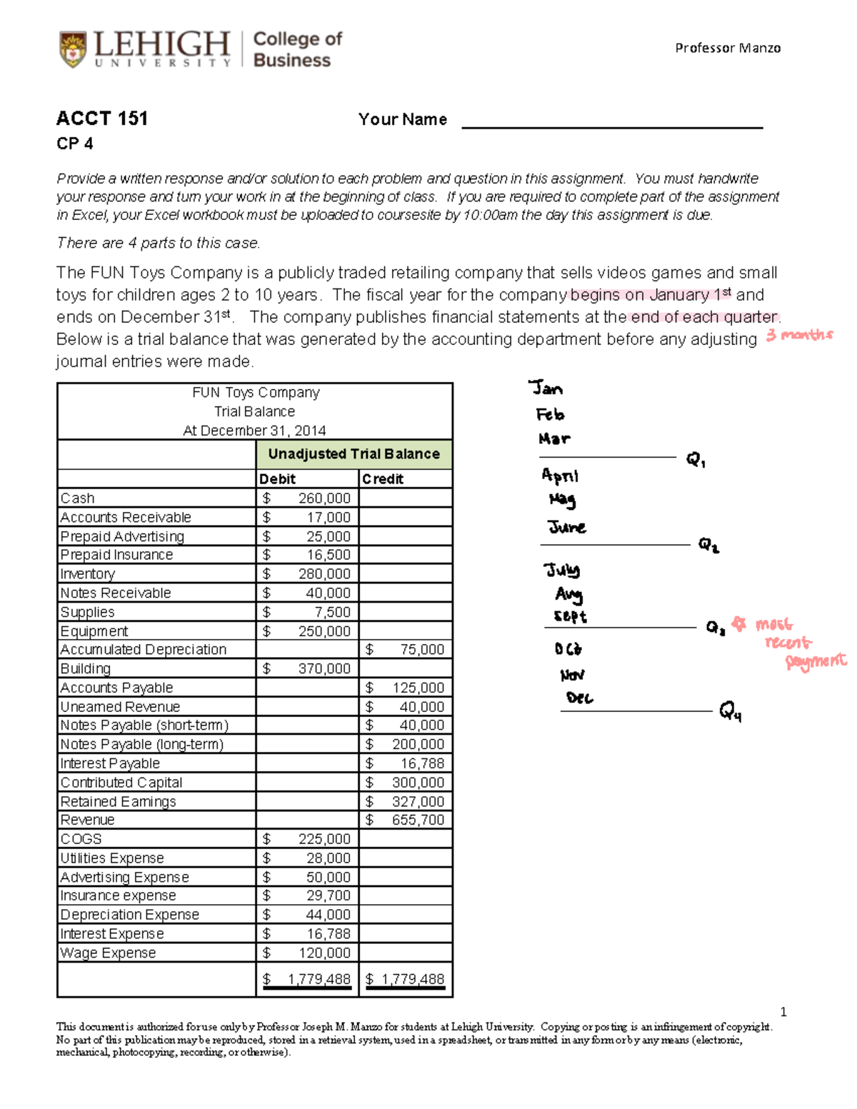 ACCT 151 Final Exam Case Study: FUN Toys Company Adjustments - Studocu