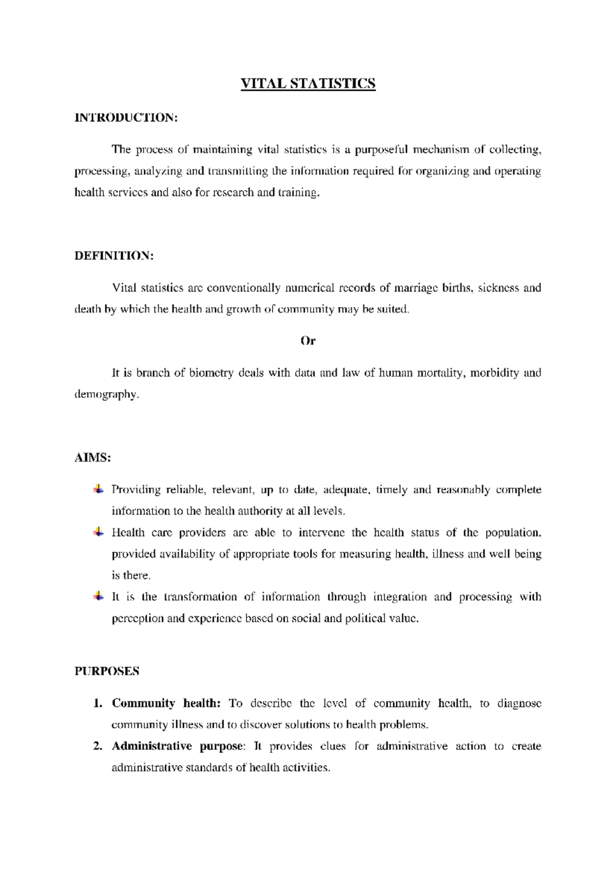 Vital Statistics - Lecture Notes Summary and Key Concepts - Studocu