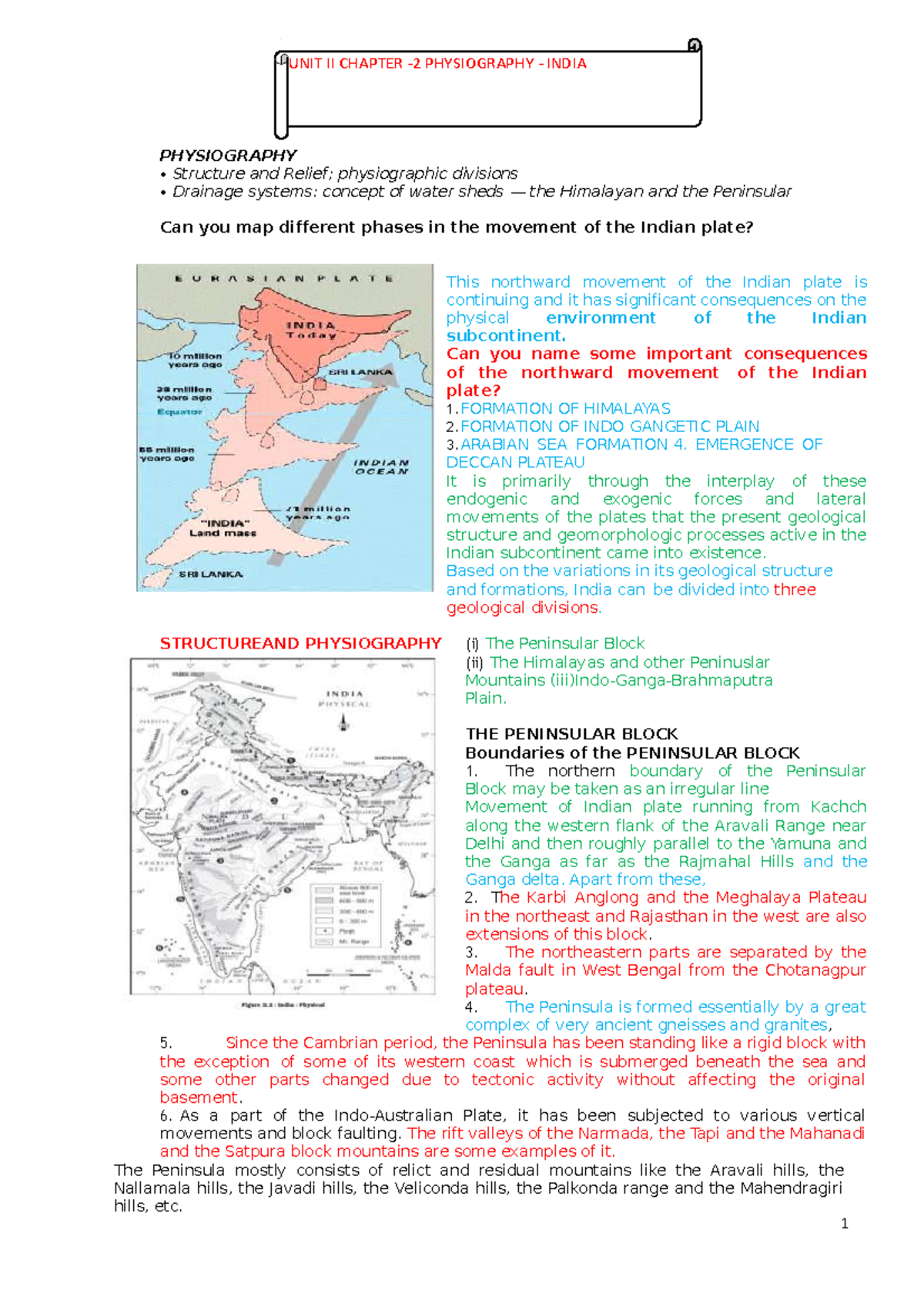 Geography Notes - Unit II: Chapter 2 - Structure & Physiography - Studocu