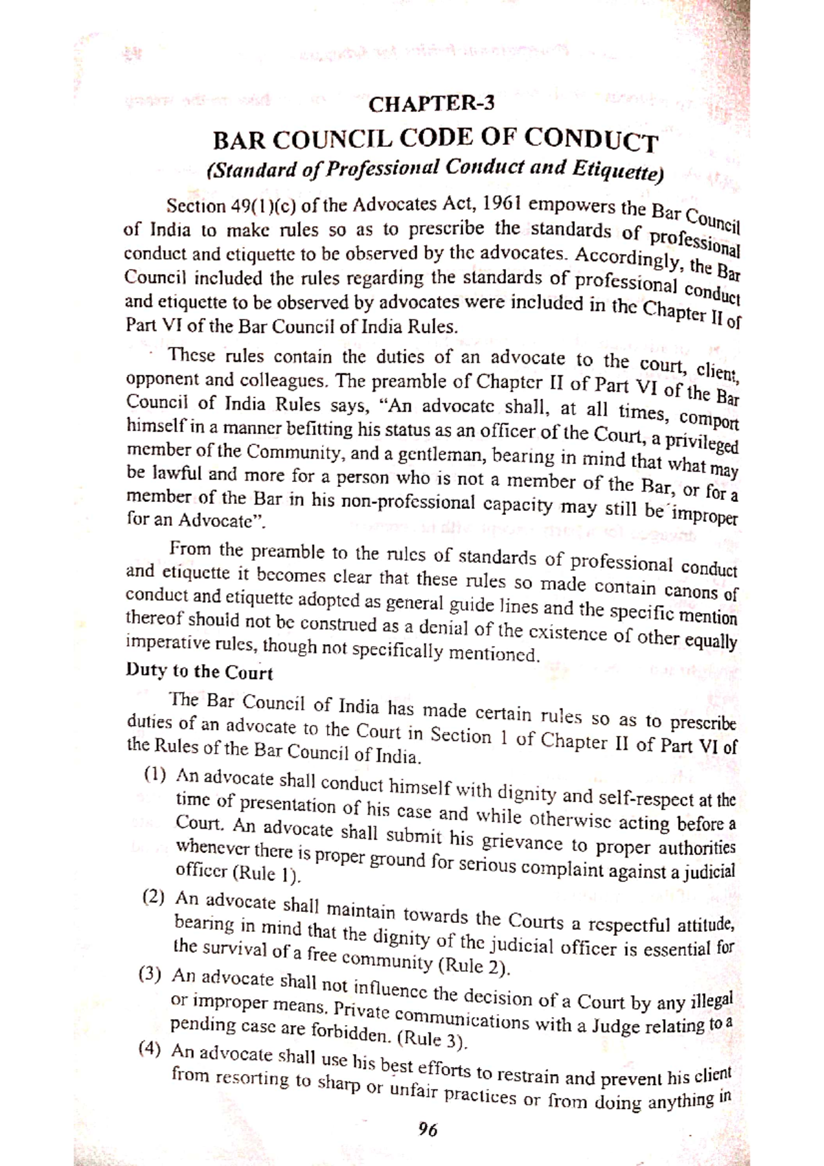 Duties - Bnss notes - BAR COUNCIL CODE OF CONDUCT (Standard of ...