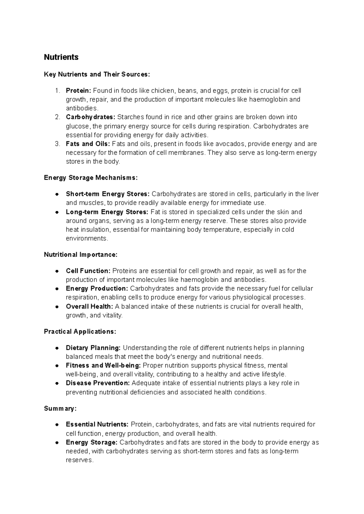 Chapter 7 Year 8 - Nutrients and Their Role in Growth & Health - Studocu
