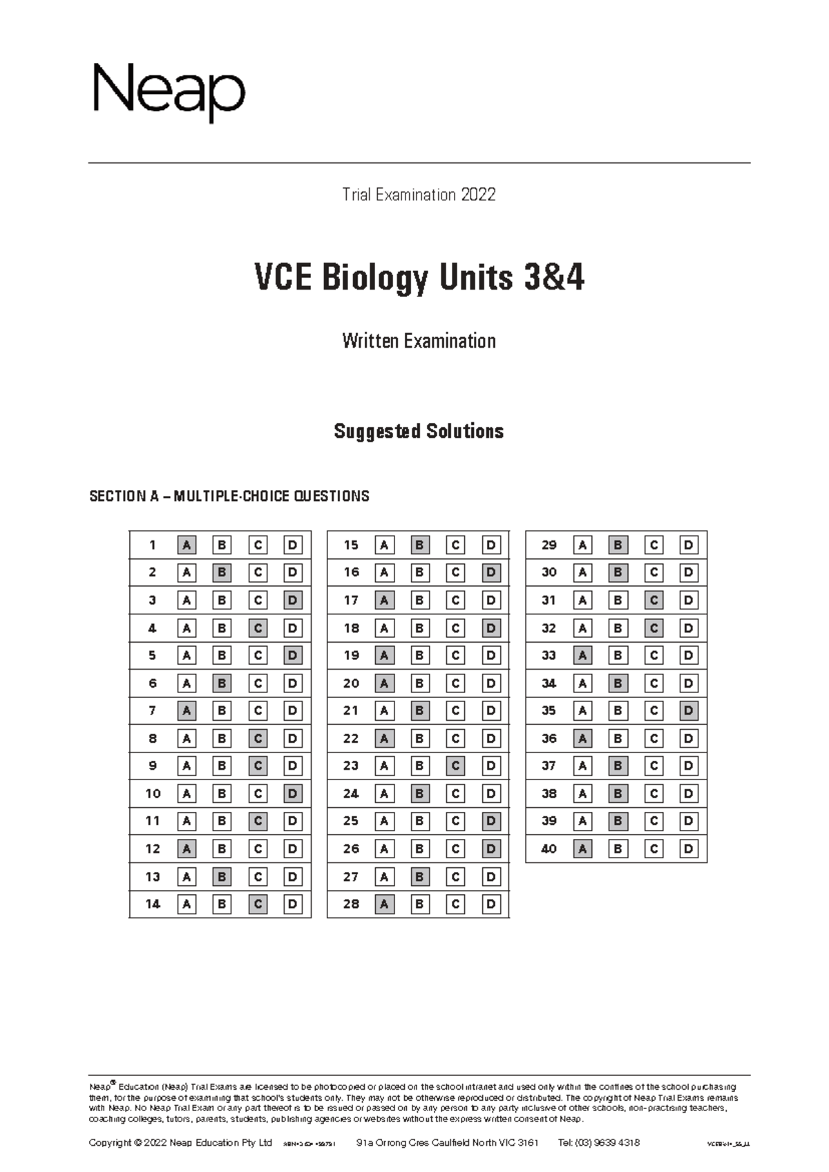 NEAP 2022 VCE Biology Units 34 Trial Exam Suggested Solutions - Studocu