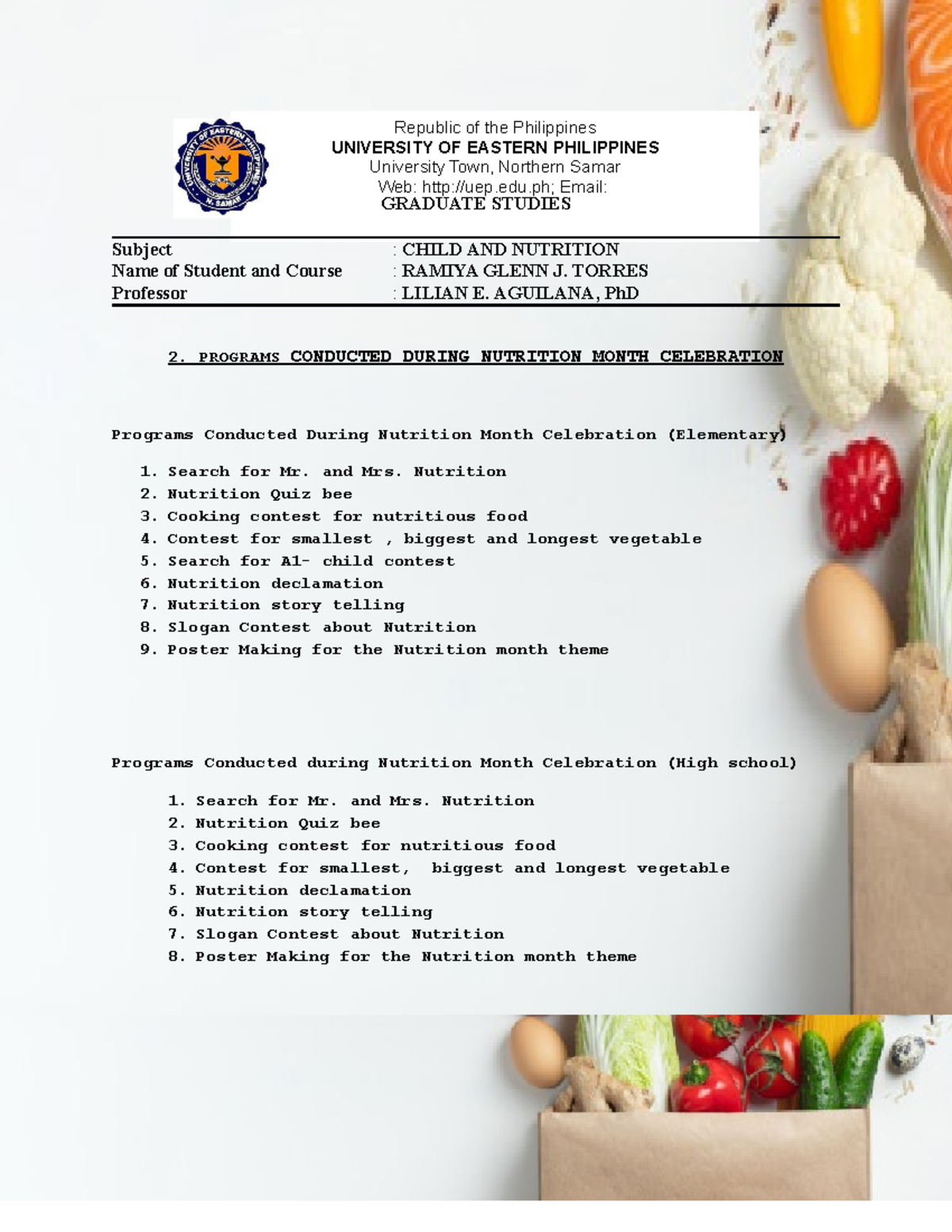 CHN 101 - Programs and Activities for Nutrition Month Celebration - Studocu