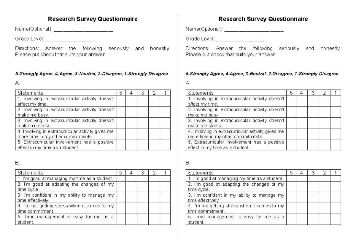 Research Survey Questionnaire Final - ABM Grade Level Assessment - Studocu