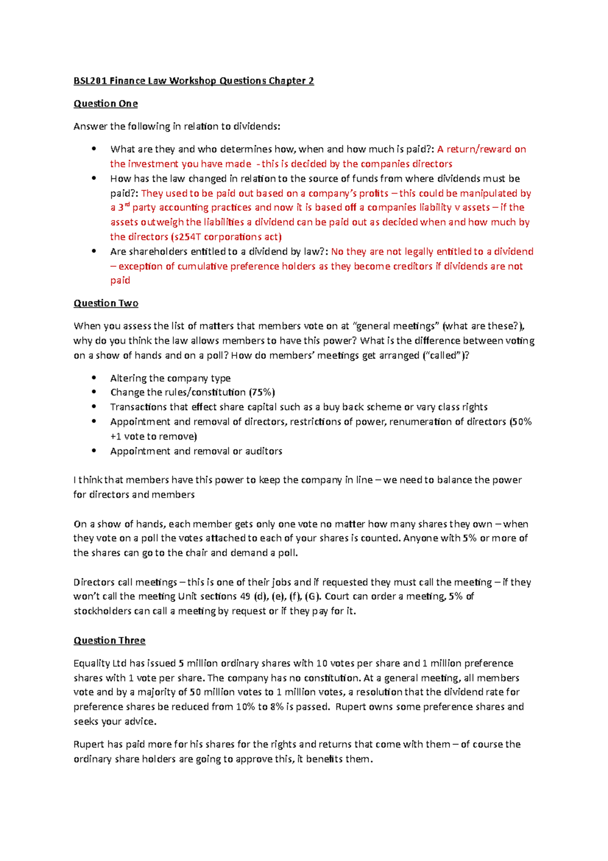 BSL201 Workshop questions Chapter 2 - BSL201 Finance Law Workshop ...