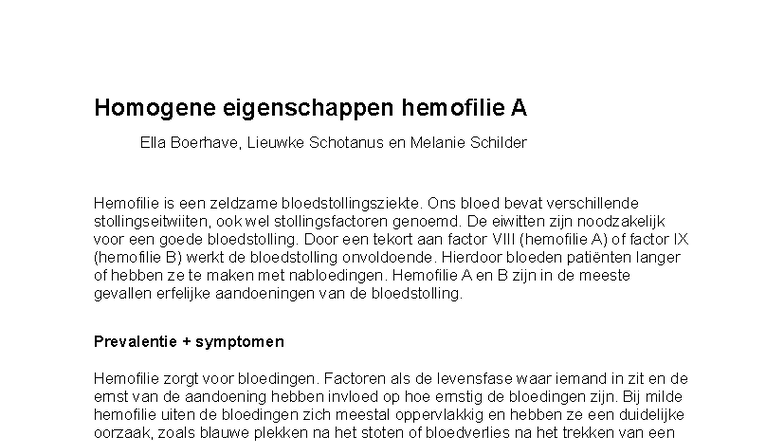 PO Hemofilie A: Eigenschappen, Genetica en Bloedstolling - Studeersnel