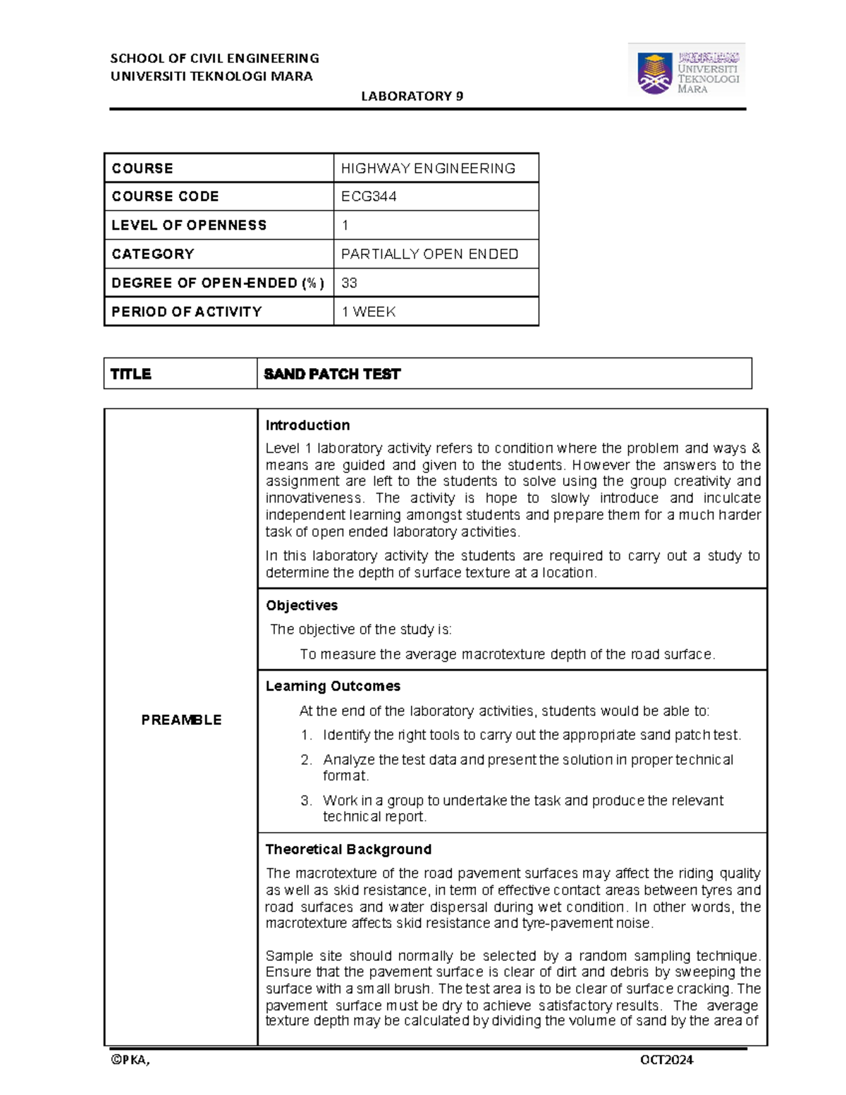 ECG344 Laboratory 9: Measuring Macrotexture Depth in Highway ...
