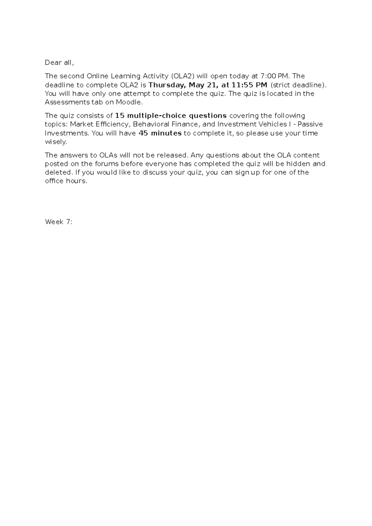 Quiz 2 BFC3241: OLA2 Revision on Market Efficiency & Behavioral Finance ...