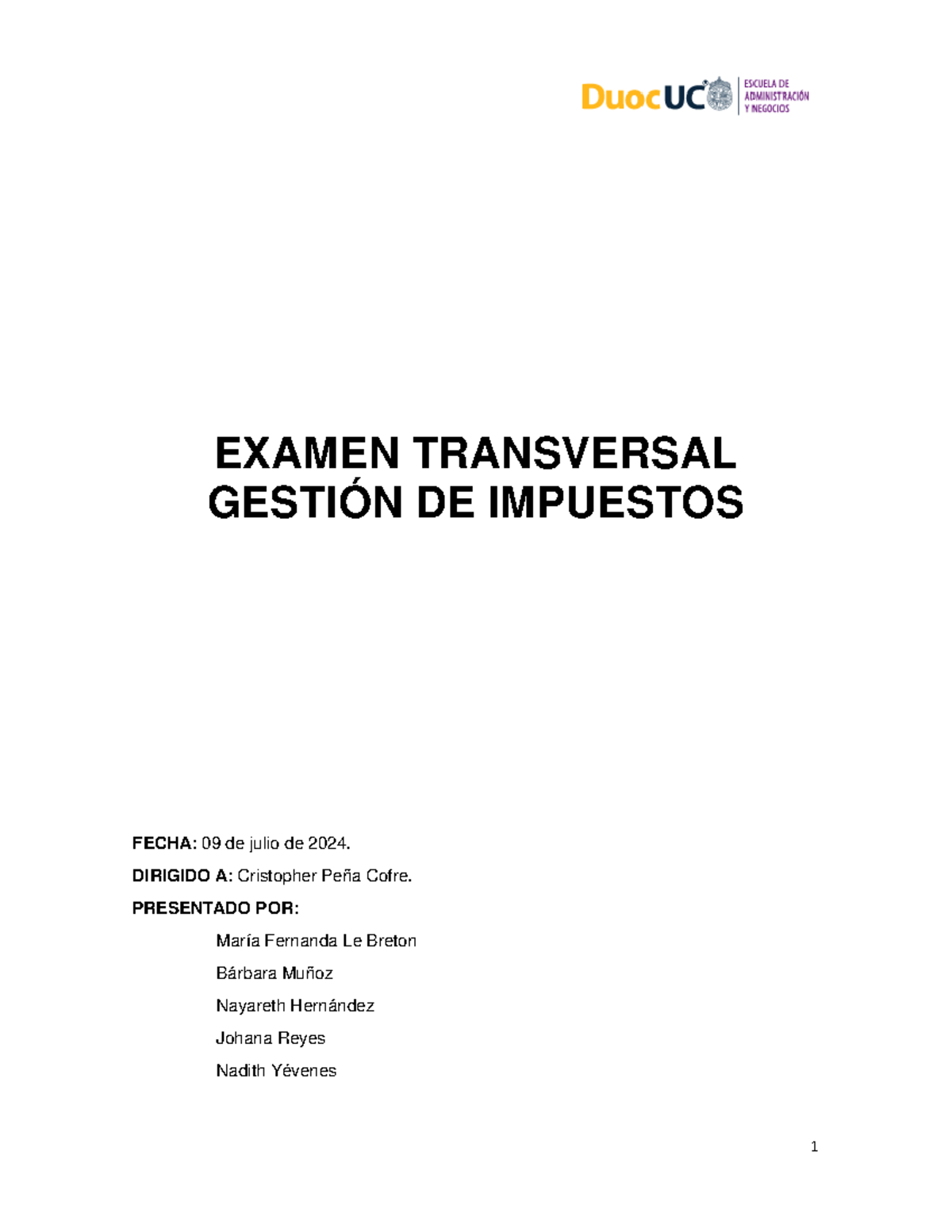 Examen Transversal sobre Gestión de Impuestos - 2024 - Studocu