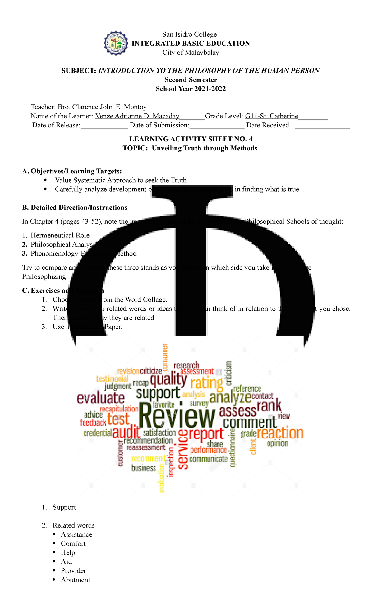 Lesson 4: Unveiling Truth in LAS Philosophy (G11) - Studocu