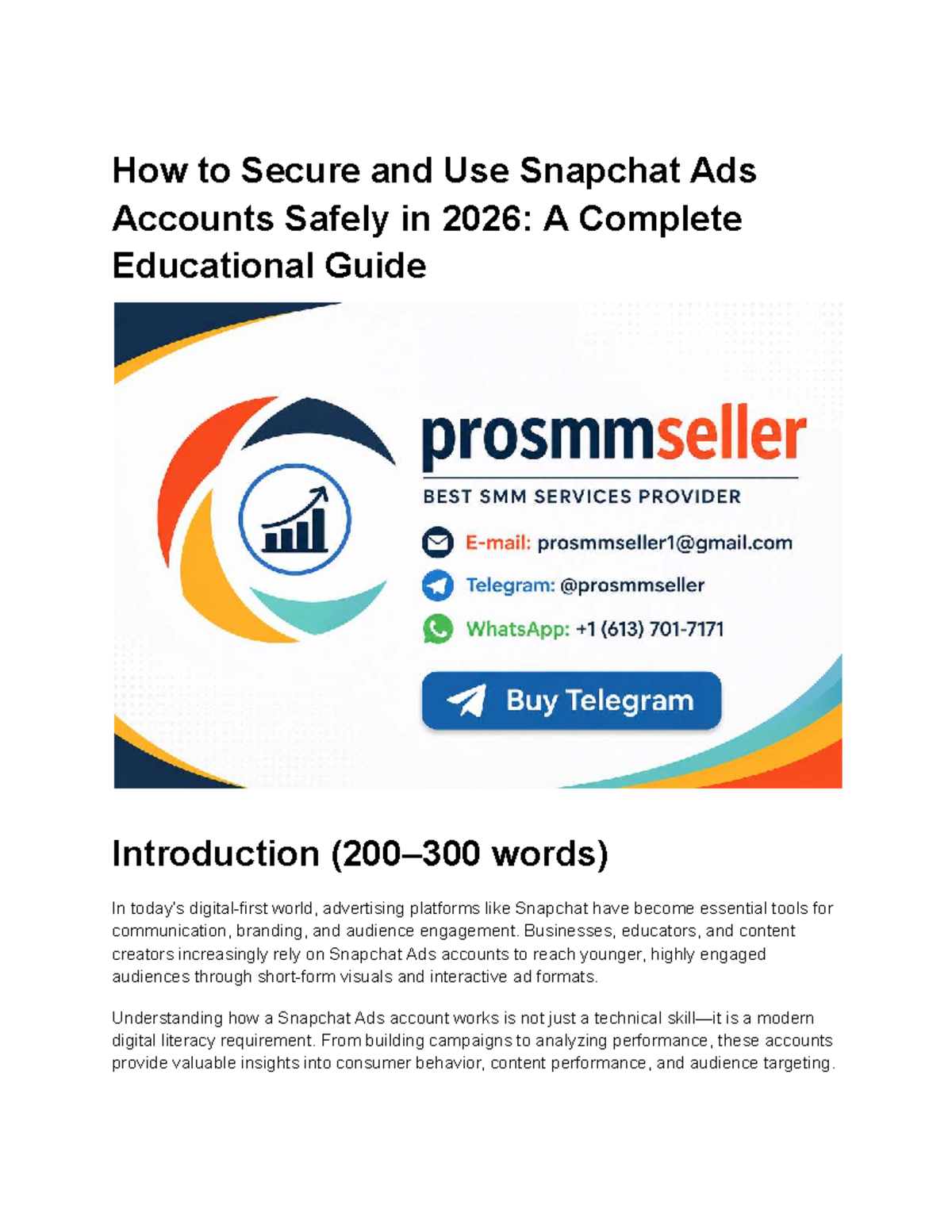 Snapchat Ads Accounts: A 2026 Educational Guide for Safe Usage - Studocu