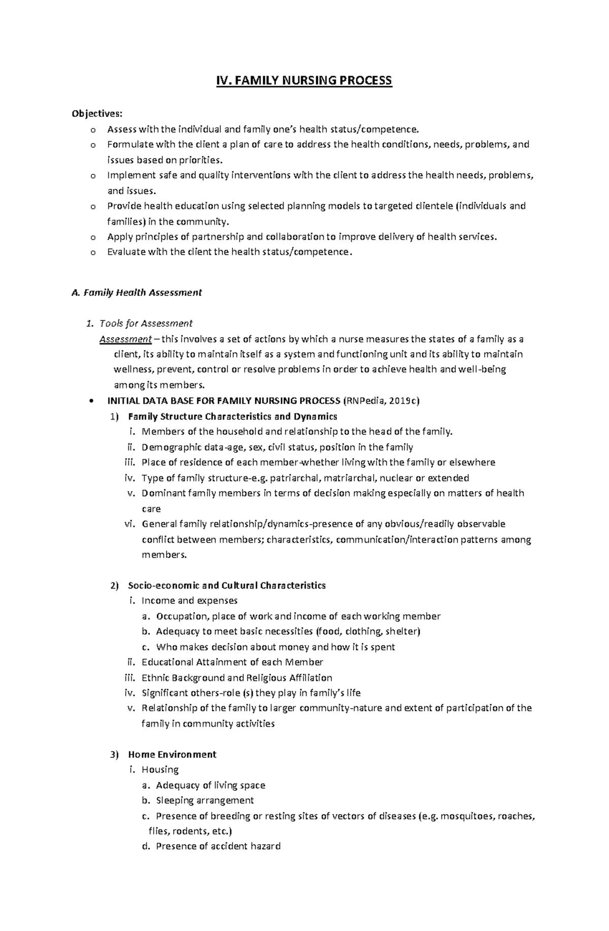 Family Health Nursing Process: Assessment and Care Planning Guide - Studocu