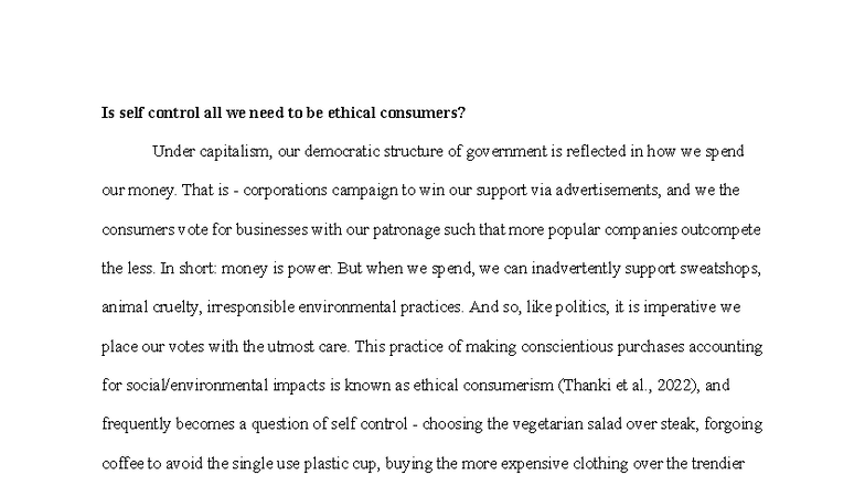 Ethical Consumerism: The Role of Self-Control in C19 Fall 2023 - Studocu