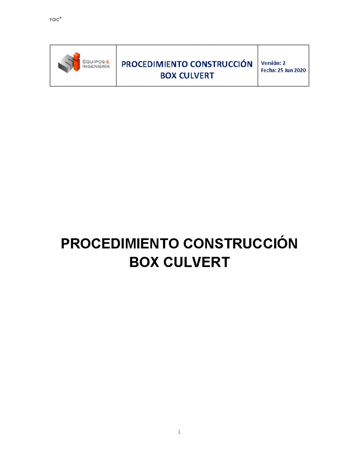 Procedimiento de Construcción de Box Culvert - Versión 2 - Studocu