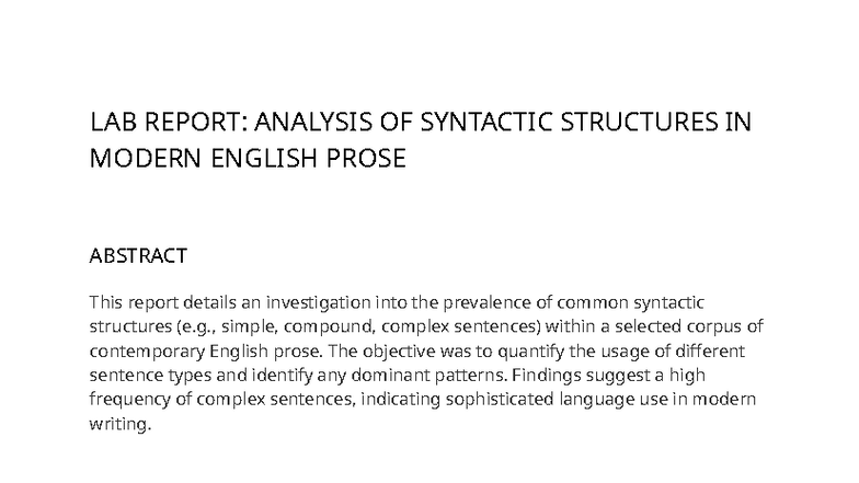 LAB REPORT: Syntactic Structures in Modern English Prose Analysis - Studocu