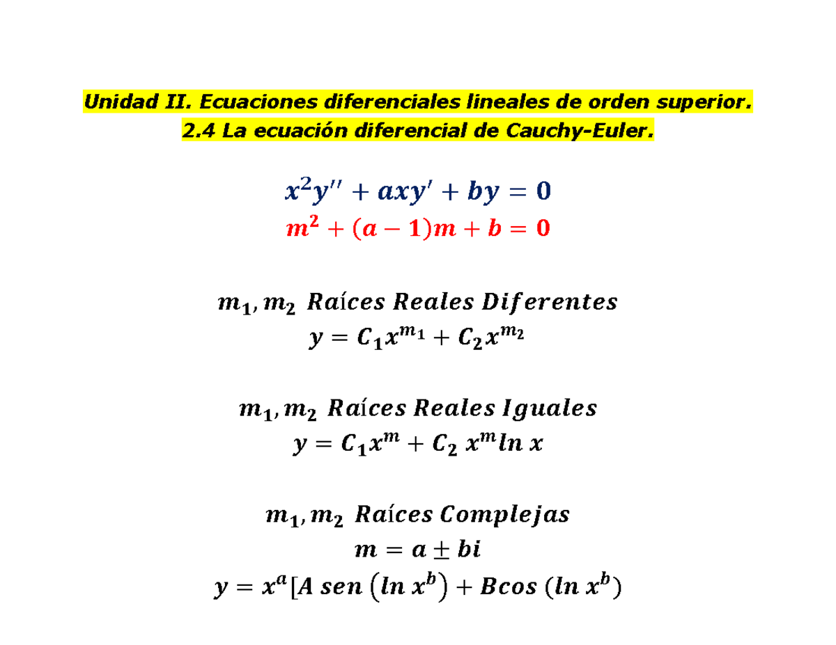 2.4 Ecuación Diferencial de Cauchy-Euler: Análisis y Ejemplos - Studocu