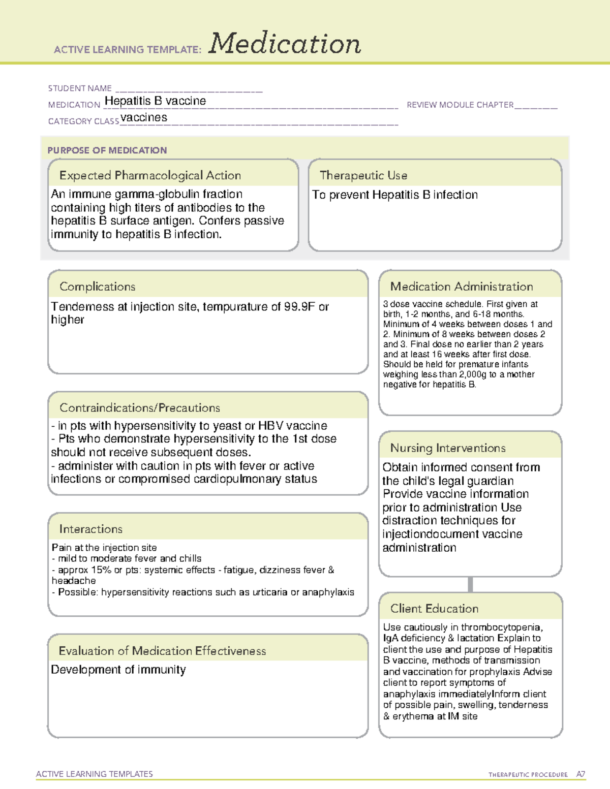 Hepatitis B Vaccination - Med Card A Review Template - Studocu