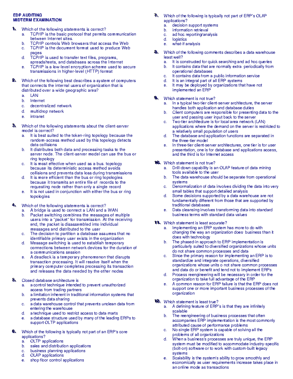 EDP AUDITING MIDTERM EXAMINATION STUDY MATERIALS - Studocu