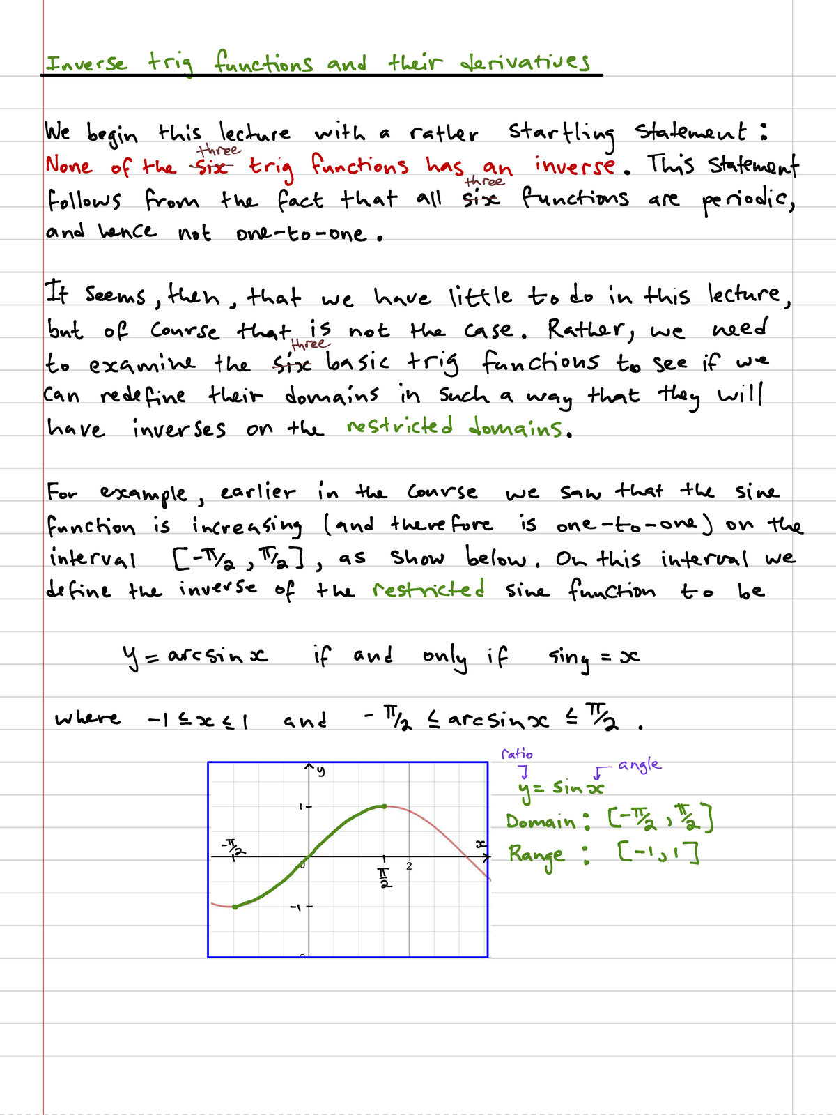 Inverse Trig Functions & Derivatives: Lecture Notes - Studocu