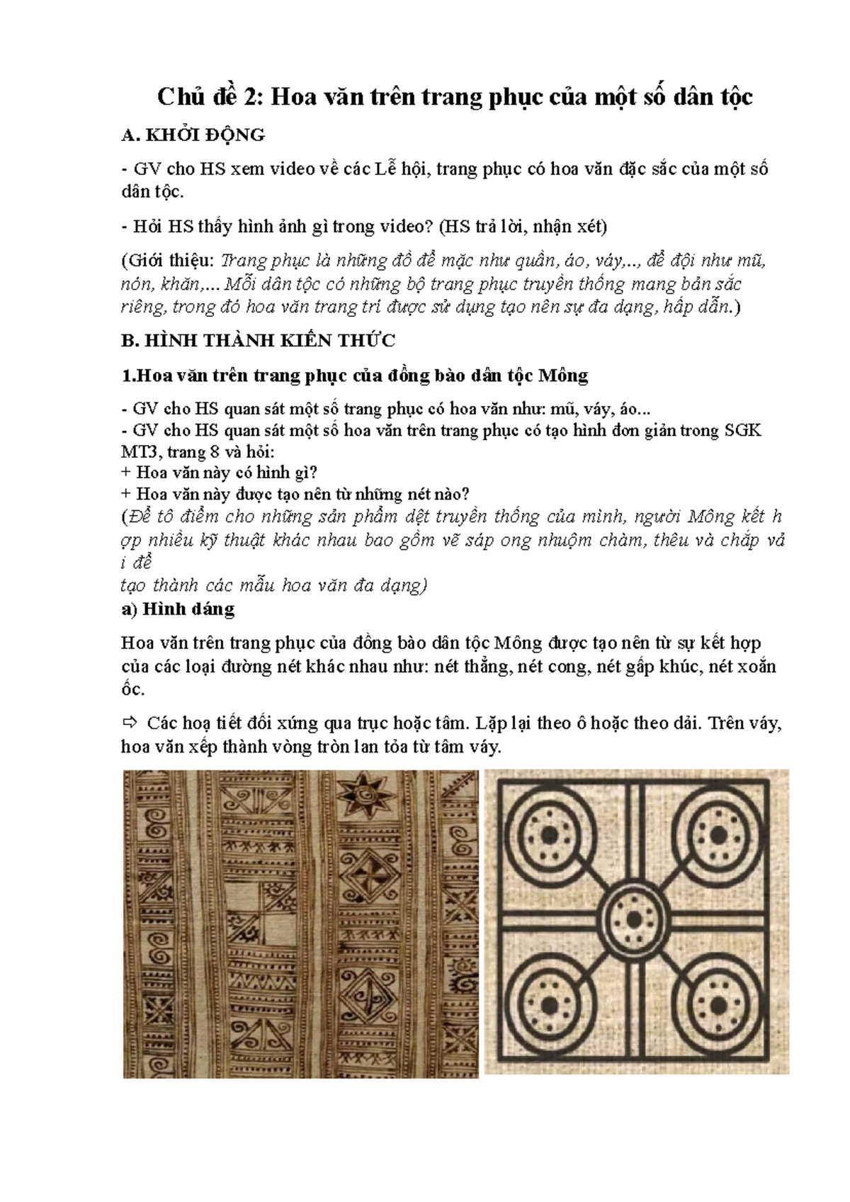 Nội dung bài 2: Hoa văn trên trang phục của một số dân tộc - Studocu