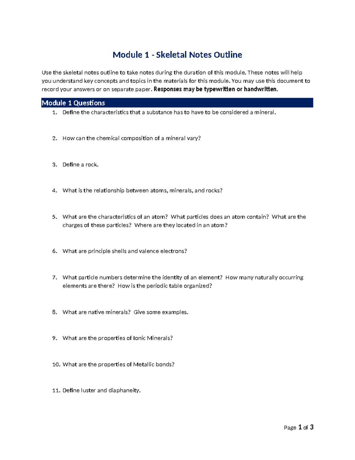 Module 1 - Skeletal Notes & Key Questions Overview - Studocu