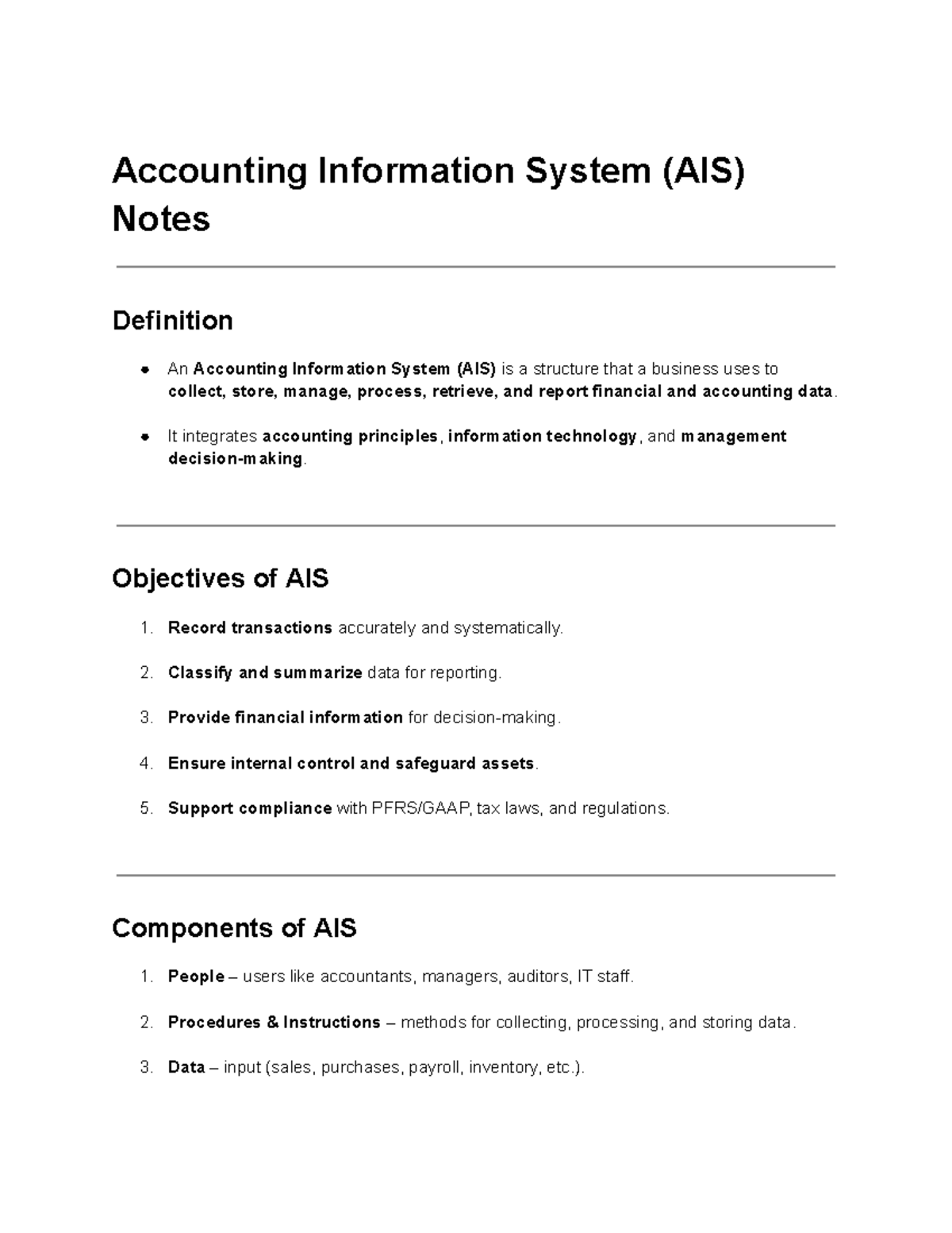AIS Notes: Understanding Accounting Information Systems and Their ...