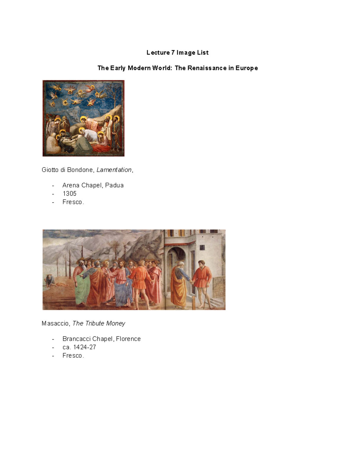 Art History Final Notes Review - Lecture 7 Image List The Early Modern ...