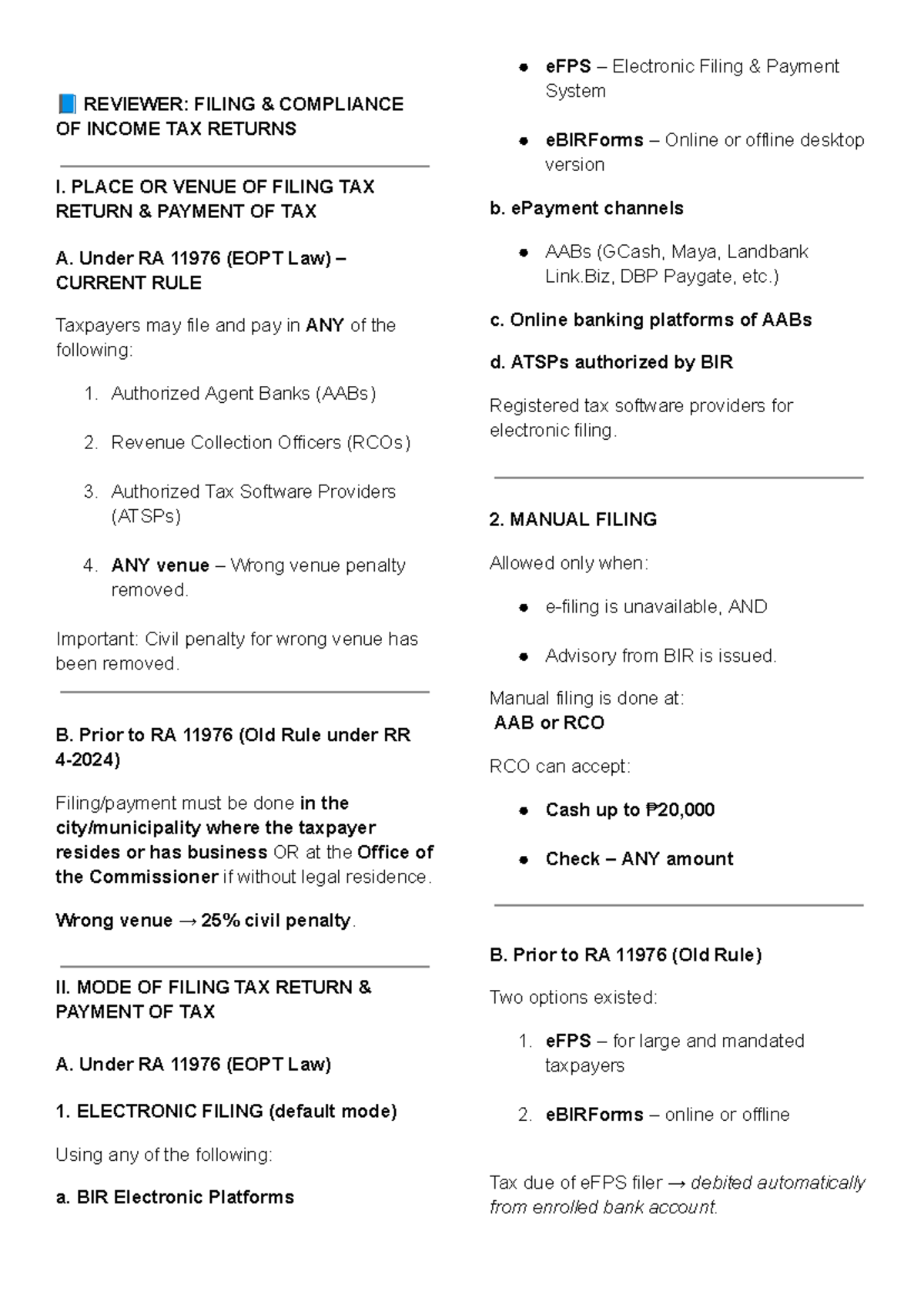 REVIEWER: FILING & COMPLIANCE OF INCOME TAX RETURNS - Studocu
