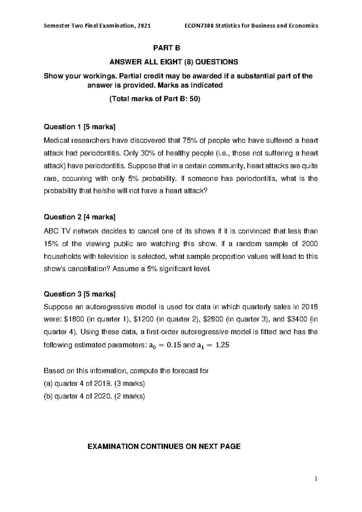 ECON7300 Final Exam Part B Sem2 2021 - ECON7300 - UQ - Studocu