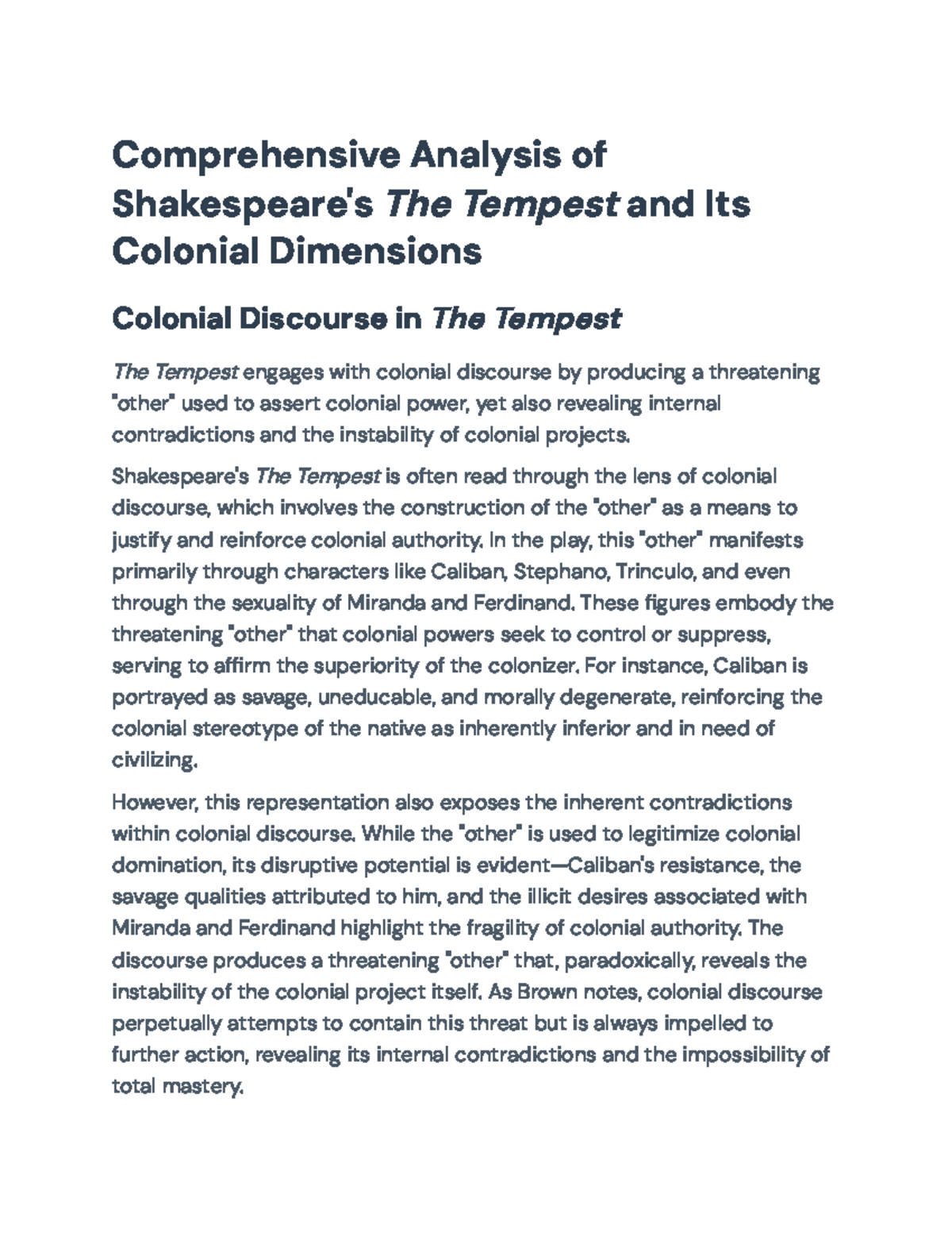 Comprehensive Analysis of Colonial Themes in Shakespeare's The Tempest ...