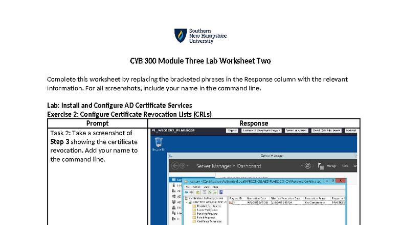 CYB 300 Module 3 Lab Worksheet: AD Certificate Services - Studocu
