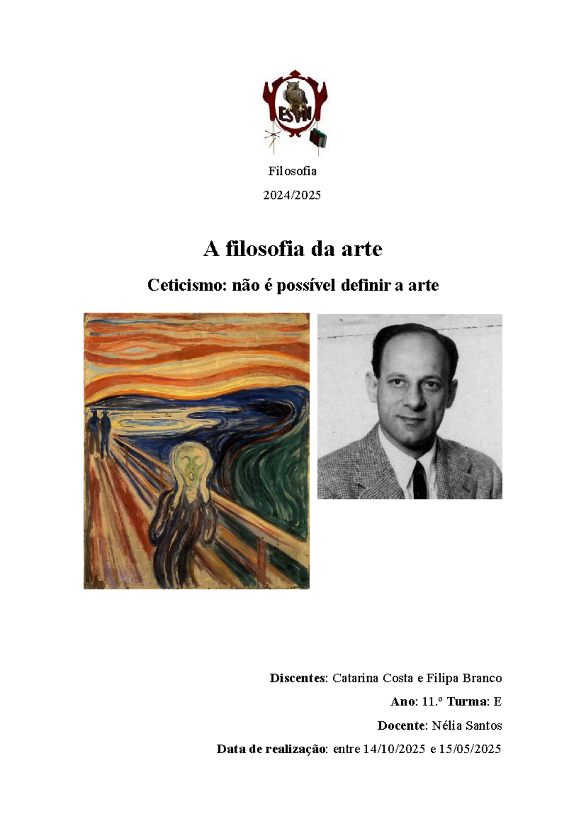 Filosofia da Arte: Ceticismo e Definições - Trabalho 11.º E - Studocu