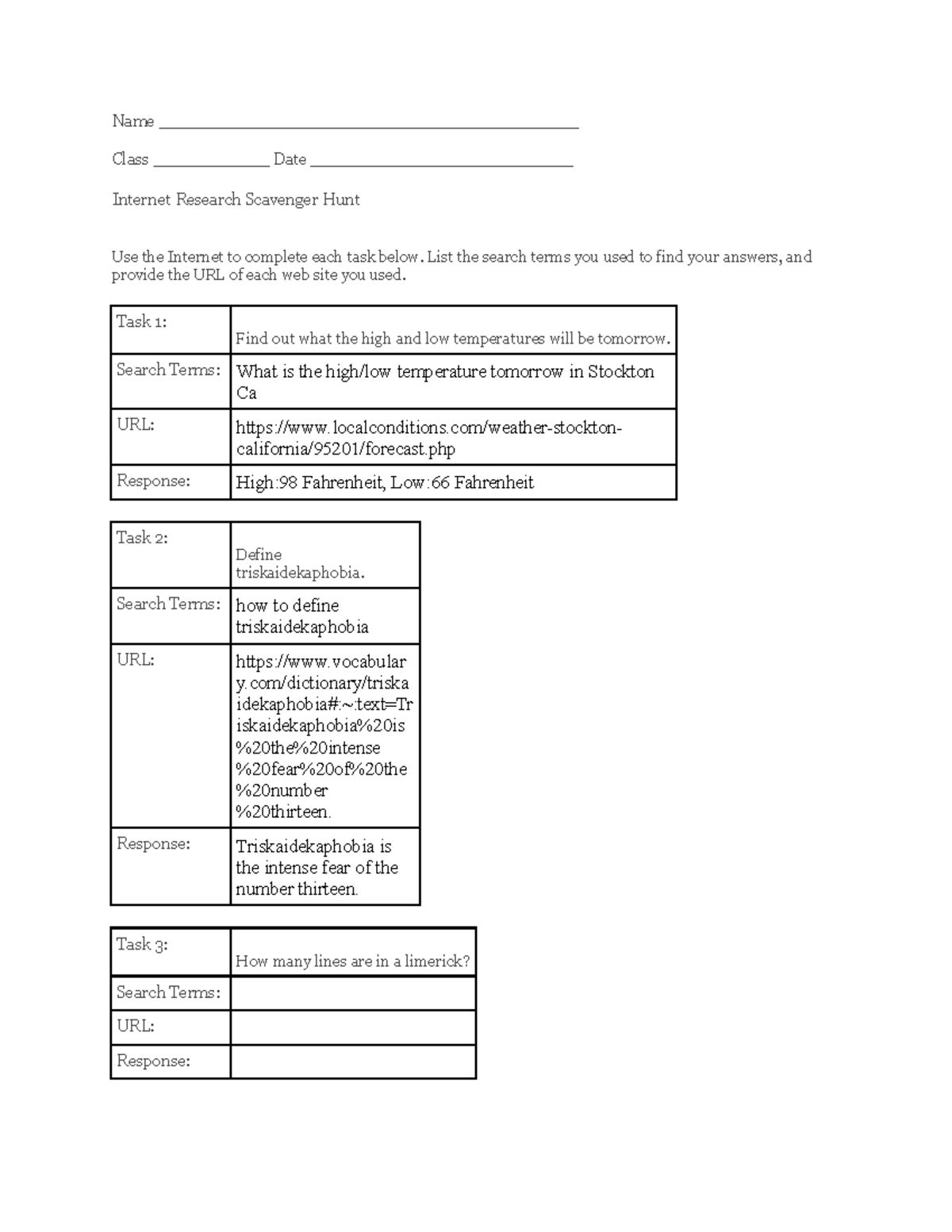Internet Research Scavenger Hunt - Class Assignment Guide - Studocu