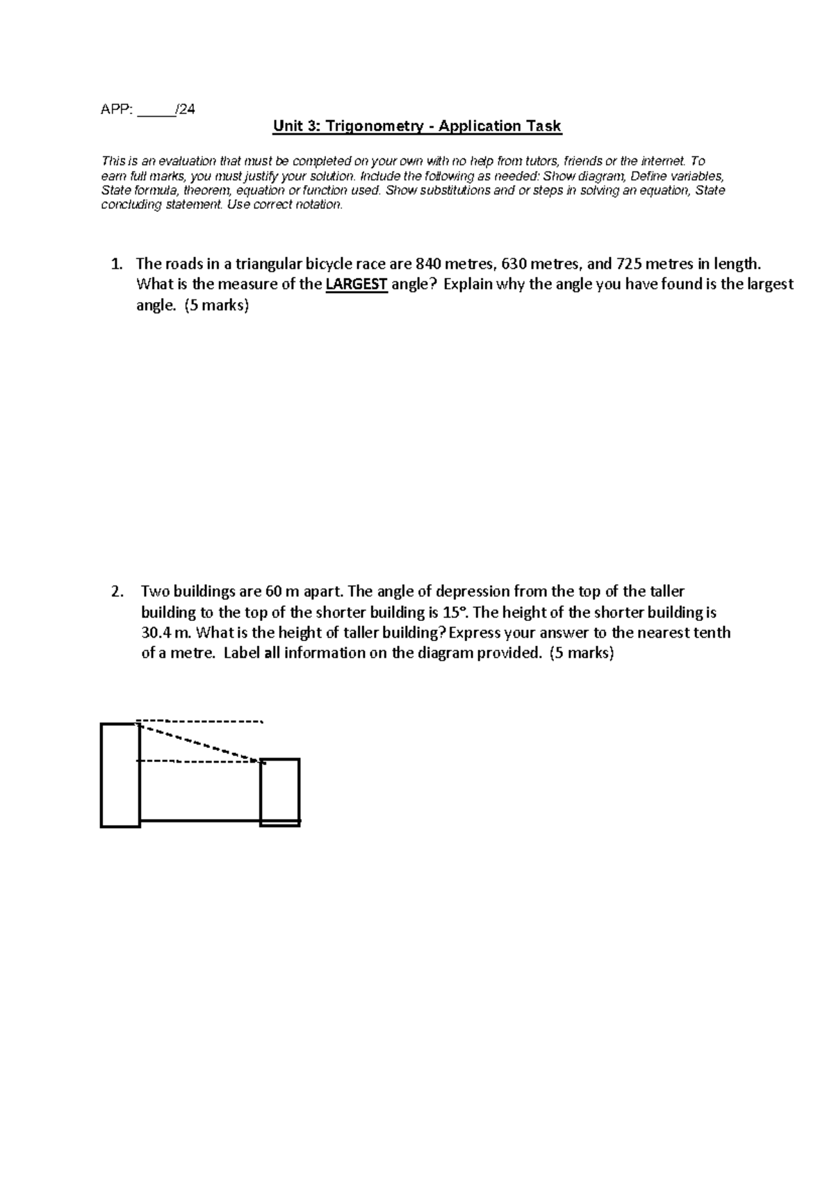 Unit 3 Trigonometry Application Task: Problem-Solving Guide - Studocu