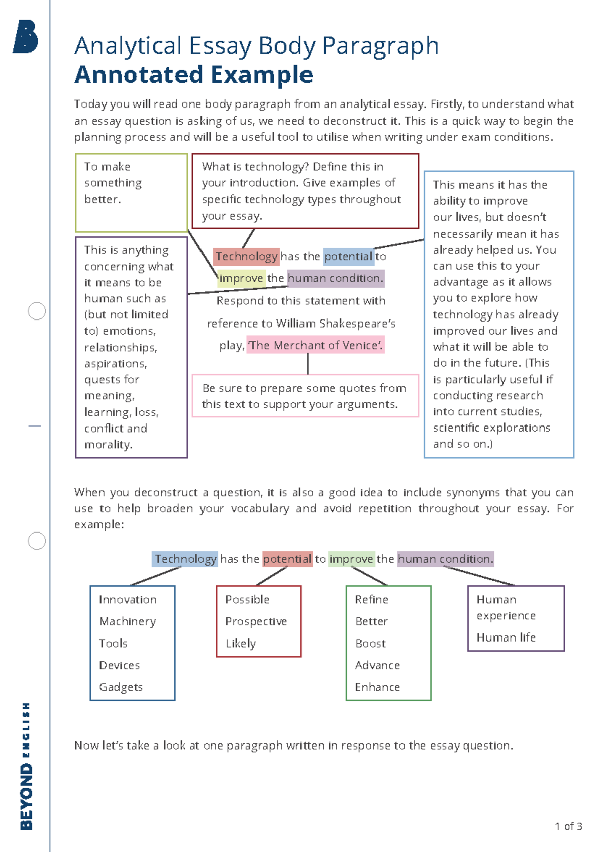 Analytical Essay Body Paragraph Example: Tech & Human Condition - Studocu